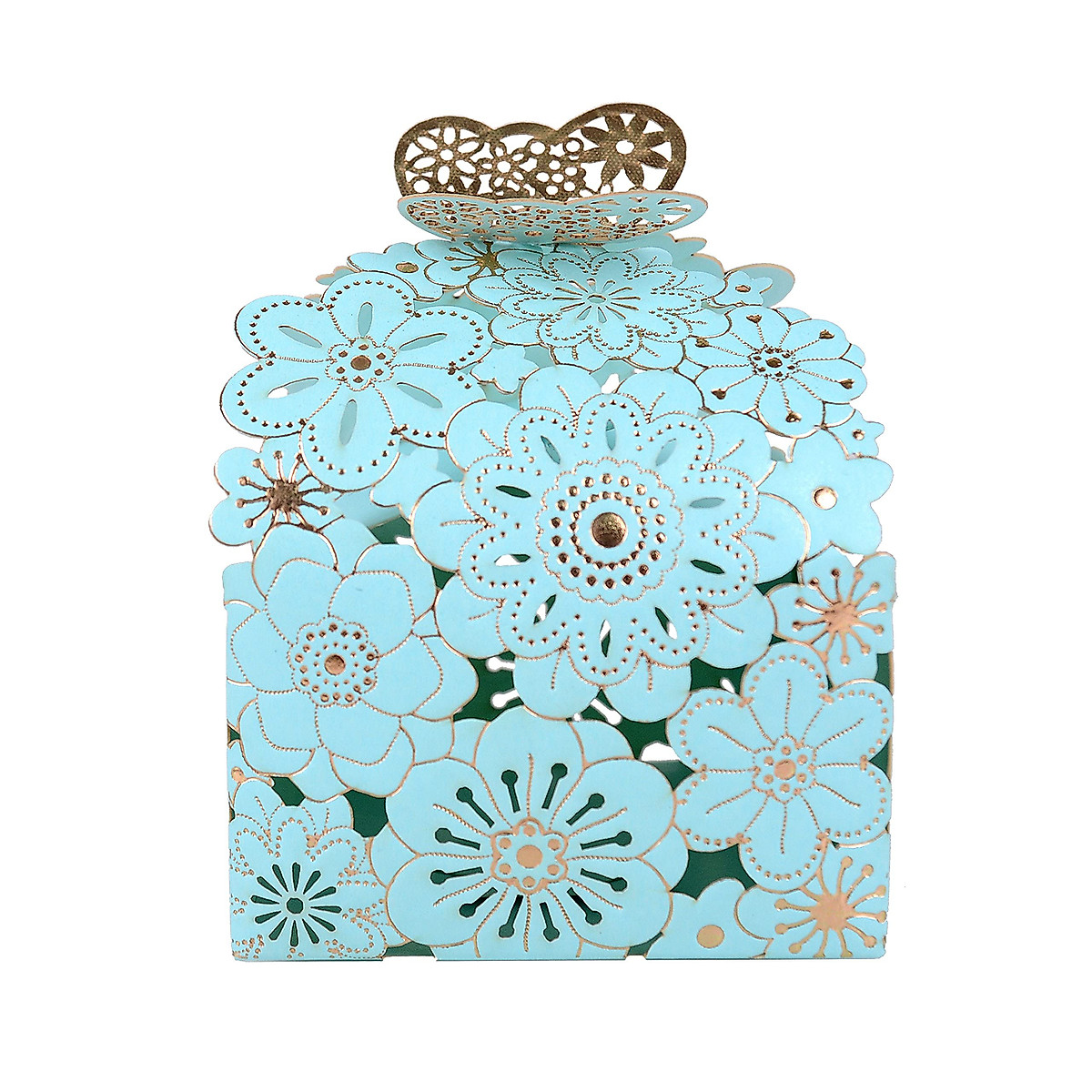 Wolfteeth Party Favor Boxes, Wedding Favors Boxes, Small Candy Boxes for Gift Giving, Laser Cut Floral Boxes, Thank You Gifts Wrap Boxes for Bridal Baby Shower Birthday Christmas, 100 Pack, Blue