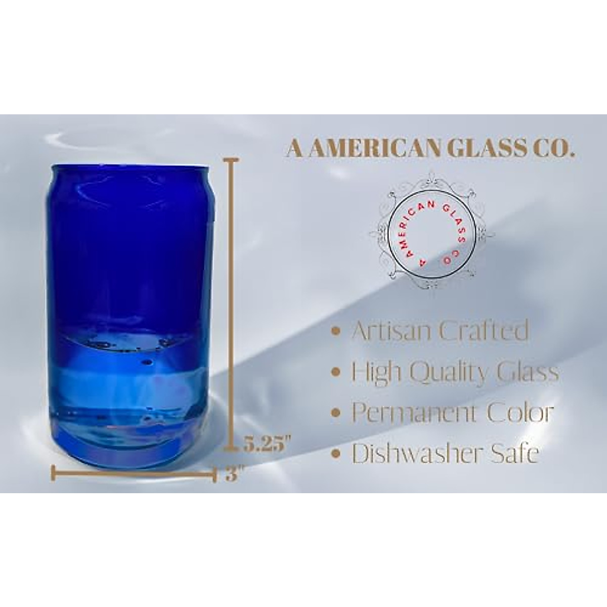 American Glass Co [4 Piece Set] - Artisan Drinking Glasses | 16oz Beer Can Glass Cups - The Perfect Cocktail Glass | Multicolored Water Glasses | Kitchen Glassware (Sapphire Blue)