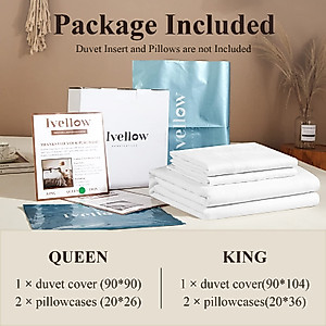 Ivellow Bed Linen Set, 100% Pure French Linen Duvet Cover, Queen, 3Pcs (1 Duvet Cover, 2 Pillowcases), Off White