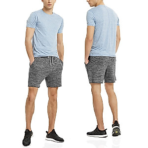 Zengjo Sweat Shorts Men 6 Inch Drawstring with Pockets(Marled Black,M)