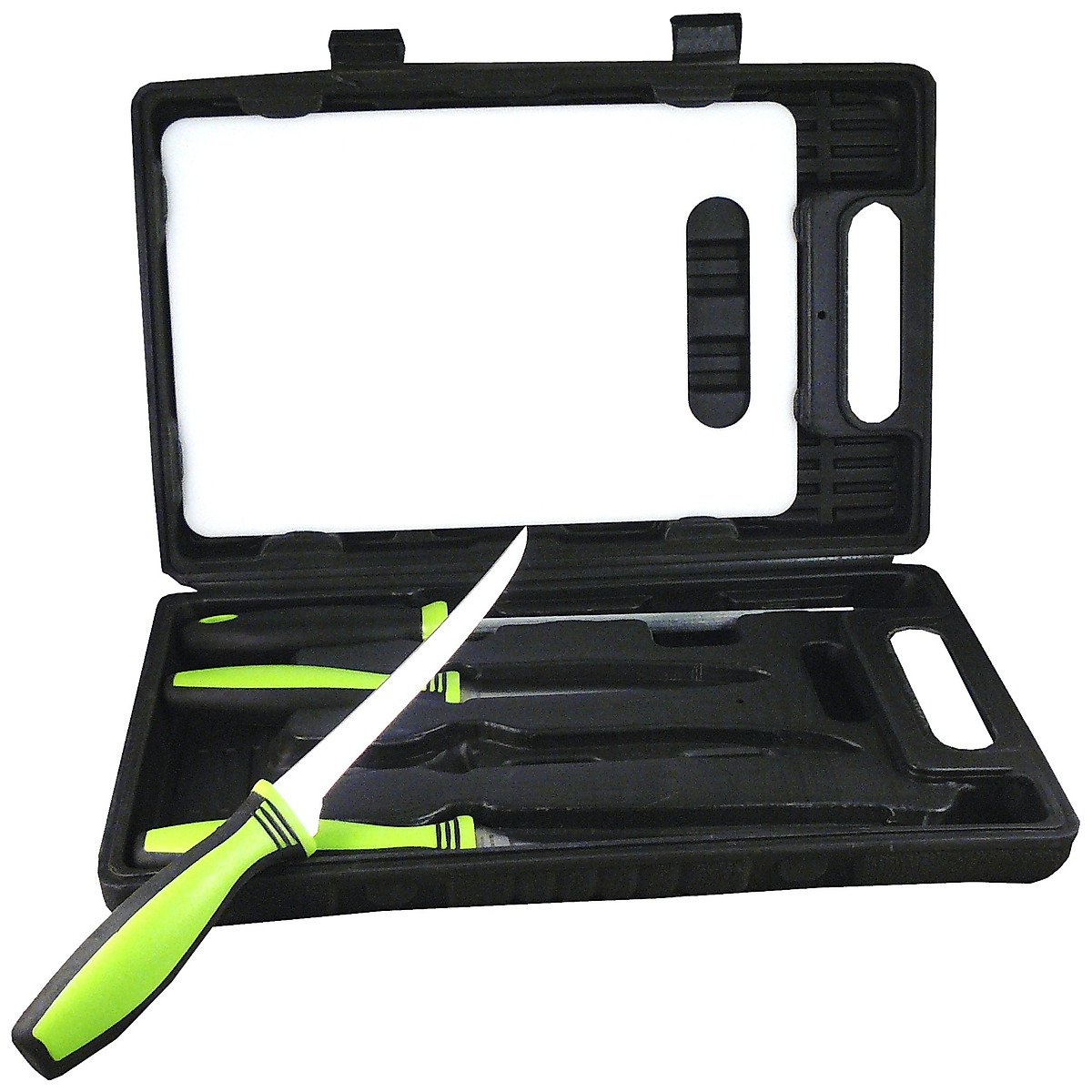 Sarge Knives SK-130 Fishing Kit with 6-Inch and 7-1/2-Inch Fillet knives, 4-3/4-Inch Blade Serrated Knife, Sharpener, Cutting Board and Carrying Case