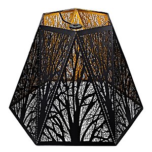 Medium Modern Style Lamp Shades with Multiple Sides, ALUCSET Metal Lampshade with Pattern of Trees for Table Lamp and Floor Light, 7 x 13.8 x 9.5 Inch, Spider (Black/Gold)