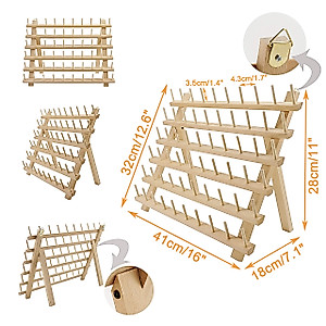 New brothread 60 Spools + 12 Spools Wooden Thread Rack/Thread Holder Organizer with Hanging Hooks for Embroidery Quilting and Sewing Threads - Mother + Baby Thread Rack