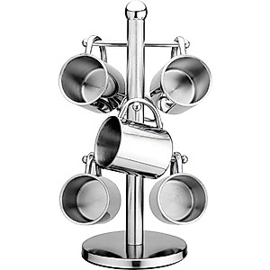 Stainless Steel Mug Drying Storage Rack Holder Mug Hooks,Multi-Functional Cup Dispaly Stand Tree Shape Coffee Cups Stand with 6 Hooks for Kitchen Home Decor