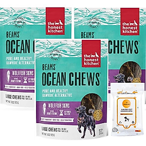 Aurora Pet Bundle (3) Ocean Chews Wolfish Skins Dehydrated Dog Treats (6-oz Each) with AuroraPet Wipes