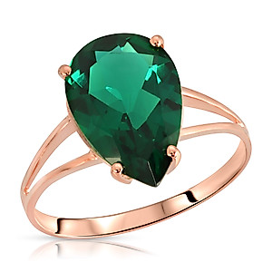 Galaxy Gold GG 3 Carats 14K Solid Rose Gold Brilliant Pear Cut Emerald Solitaire Ring with Genuine Vibrant Emerald Anniversary Engagement Promise for Her Him Unisex (7)