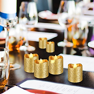 Honoson 24 Pack Gold Candles Party Decoration Flameless Candles LED Tea Light Candles Battery Operated Candle Fake Candle for Halloween Christmas Valentine's Day Diwali Wedding Table Decor