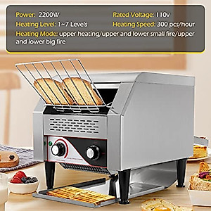 Dyna-Living Commercial Toaster 300 Slices/Hour Stainless Steel Restaurant Toaster Conveyor 2200W Heavy Duty Industrial Conveyor Toasters Bagel Toaster Conveyor Belt Toasters for Restaurant or Bakery