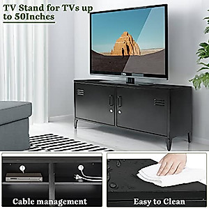 DOALBUN Metal Storage Cabinet, 2 Door Metal Locking Cabinet, Steel Lockable Office Storage Cabinet with 2 Shelves for Home Office, Garage and Warehouse (Black)