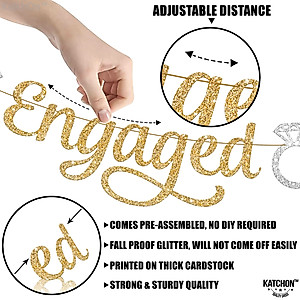KatchOn, Pre-Strung Gold and Silver Glitter Engaged Banner - 2 String, 10 Feet, No DIY | Engagement Party Decorations | Engagement Banner for Bachelorette Party Decorations, Engagement Decorations