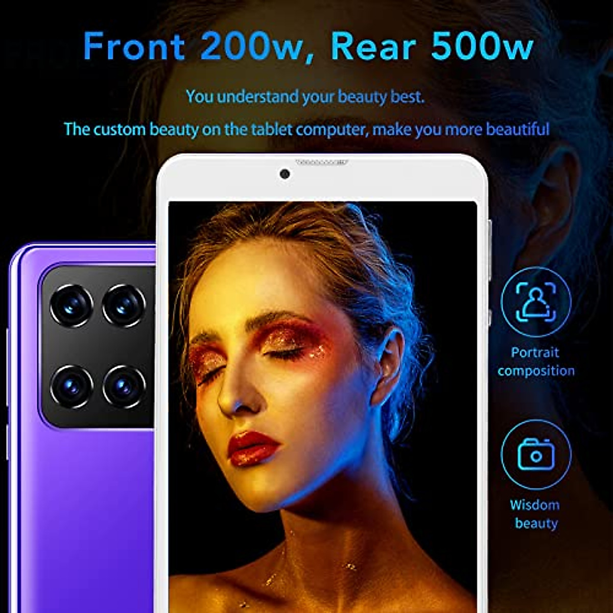 Septpenta 7in Tablet, 1200X1920 HD IPS Display Screen 4G 32G 2.4G WiFi BT 5.0 Calling Tablet, 6000mAh Type C 2MP Front 5MP Rear Double Anti Blue Light Design for Android 10 100‑240V(USA)