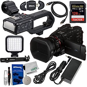 Panasonic HC-X2000 UHD 4K 3G-SDI/HDMI Pro Camcorder + 128GB Memory Card, Rechargeable 36 LED Light with Bracket, 6Ft. HDMI Cable & More (13pc Bundle), (PAHCX2000BB2)