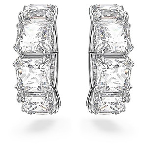 Swarovski Matrix clip earrings, Square cut, Clear, Rhodium Finish