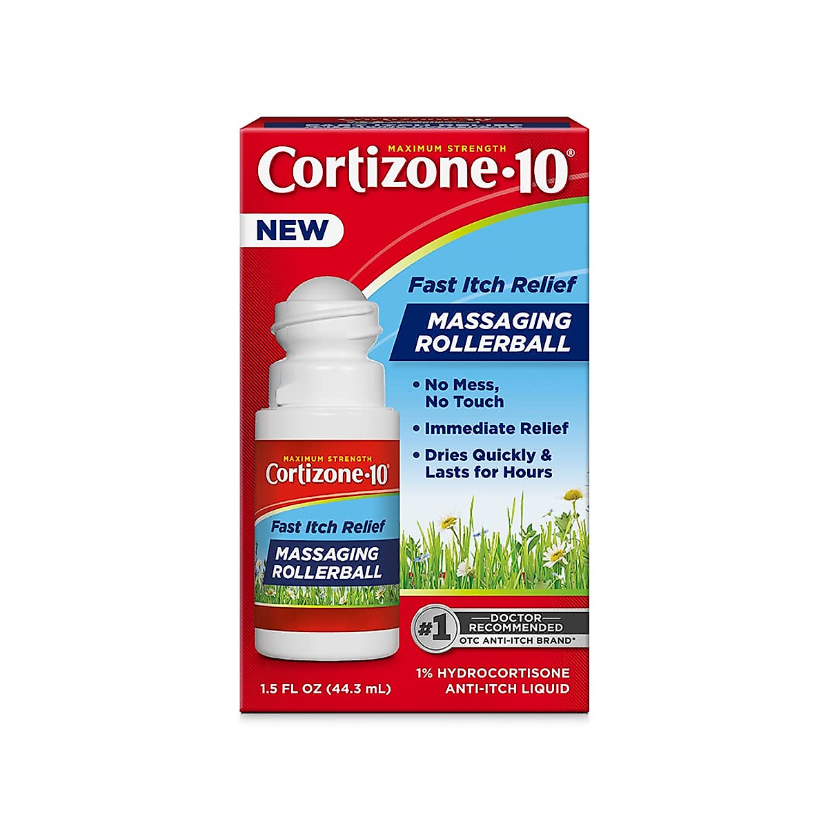Cortizone 10 Maximum Strength Fast Itch Relief with Massaging Rollerball, 1% Hydrocortisone Anti-Itch Liquid, 1.5 oz.