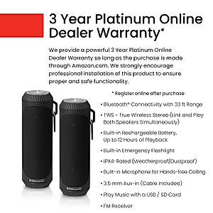 BOSS Audio Systems BOLT Portable Wireless Bluetooth Speaker - Black, Loud 1.5 Inch Speakers With Bass, Weatherproof, Flashlight, Sold In Pairs, For Outdoor, Home, Party, iPhone, Computer, Desktop