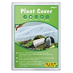 SOMXOY 10x50FT Plant Cover Freeze Protection 1.06 oz/yd² Thick Frost Cloth Blanket Plant Protector Reusable Floating Row Tree Covers for Garden Outdoor