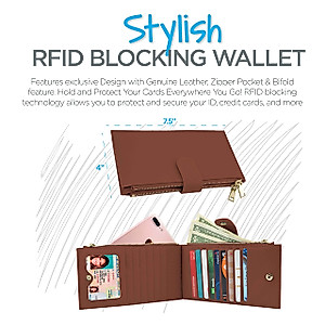 Maze Exclusive RFID Blocking Wallet for Women | Attractive Design with Genuine Leather, Zipper Pocket, Bifold Feature | Hold and Protect Your Cards Everywhere You Go (Brown)