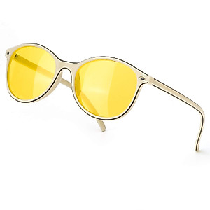 TJUTR Women's Polarized Night-Driving Glasses - HD Night-Vision Yellow Lens Reduce Glare Safety Nighttime (Beige Frame/Yellow Night-Vision Lens)