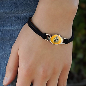 GRAPHICS & MORE Harry Potter Hufflepuff Painted Crest Novelty Suede Leather Metal Bracelet - Black