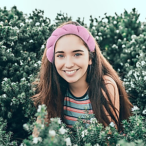 Newvenper Puffy Spa Headband for Women Non Slip Headband for Washing Face, Makeup Removal, Shower, Facial Mask Sponge and Terry Towel Cloth Fabric Hair Band Padded Pink