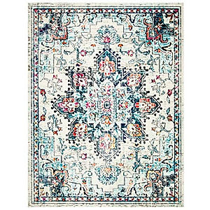SAFAVIEH Madison Collection 8' x 10' Cream/Blue MAD473B Boho Chic Medallion Distressed Non-Shedding Living Room Bedroom Dining Home Office Area Rug