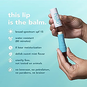 Hello Moisturizing Vegan Lip Balm SPF 15, Sweet Mint, Beeswax Free, Petrolatum Free, and Parabens Free, 0.15 Ounce (Pack of 3)
