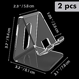 Kamehame 2 Pack Phone Holder for Desk, Clear Acrylic Cell Phone Stand, Compatible with Phone 13 Pro Max 11 12 XR 7 8 Plus SE, Android Smartphone, Pad, Desk Accessories for Home Office