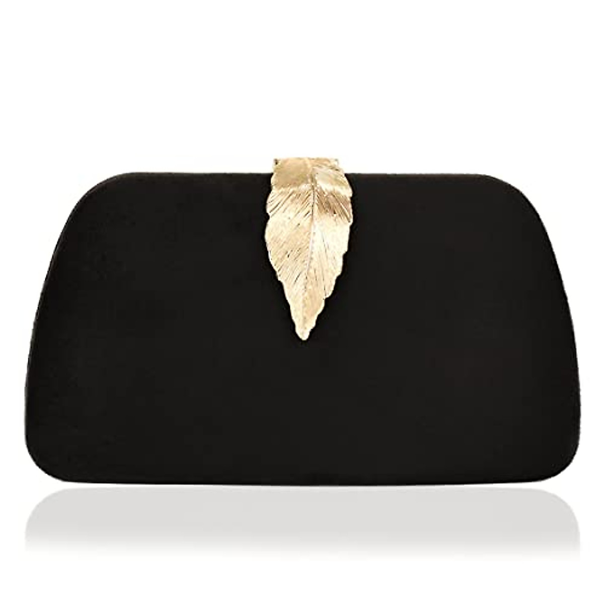 Milisente Clutch Purses For Women, Solid Soft Suede Evening Clutch Bag Shoulder Bag With Metallic Leaves Clasp(Black)