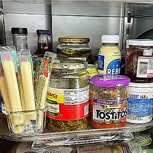 Fridge Turntable Organiser Kitchen Food Storage Tray Transparent Square 360°Rotatable Shelf Space Organizer Tray Countertop Spice Organiser for Cabinet Table Pantry Kitchen Countertop