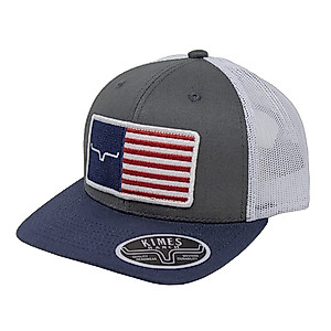 Kimes Ranch Men's American Flag Logo Patch Mesh Back Trucker Cap Charcoal One Size