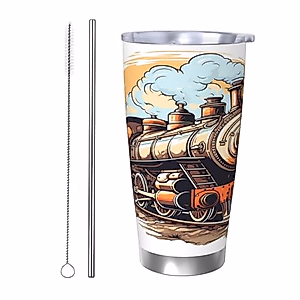 AYCZN Steam Locomotive Transport 20 OZ Tumbler Stainless Steel Travel Coffee Mug, Train Insulated Water Bottle with Lid Leakproof Thermal Cup