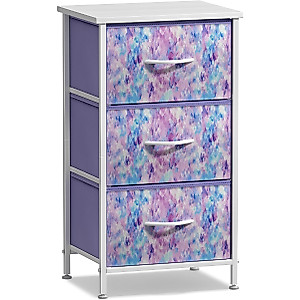 Sorbus Nightstand Storage Organizer Chest with 3 Drawers - Kids Girls, Boys Bedroom Furniture Chest for Clothes, Closet Organization - Steel Frame, Wood Top, Fabric Bin (3-Drawer, Blue/Pink/Purple)
