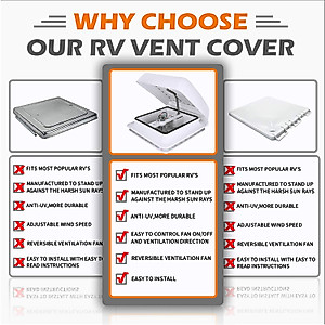 RV Roof Vent Fan Camper Skylights Ventilation Cover with Reversible Airflow Fan Net Manual Lift Dome Lid Heavy Duty Easy to Install for Trailer Motorhome Windows Opening 11” White