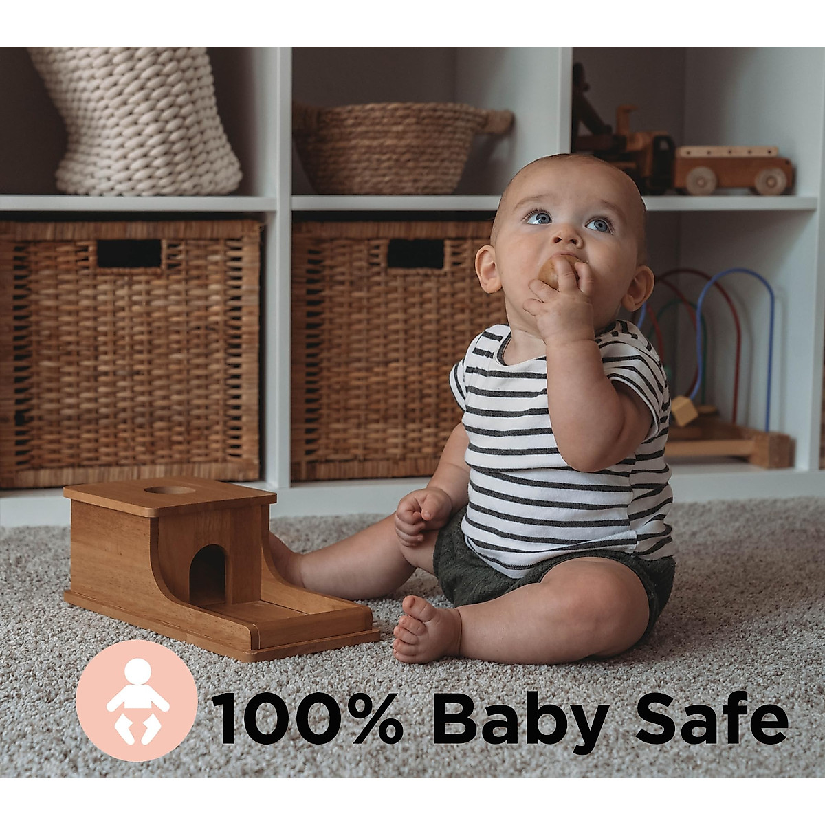 Montessori Object Permanence Box - Wooden Ball Drop Toy for Babies - Develops Spatial Awareness & Cognitive Skills - Engaging and Educational Roll and Play Toy up to 1 Year Old Infant