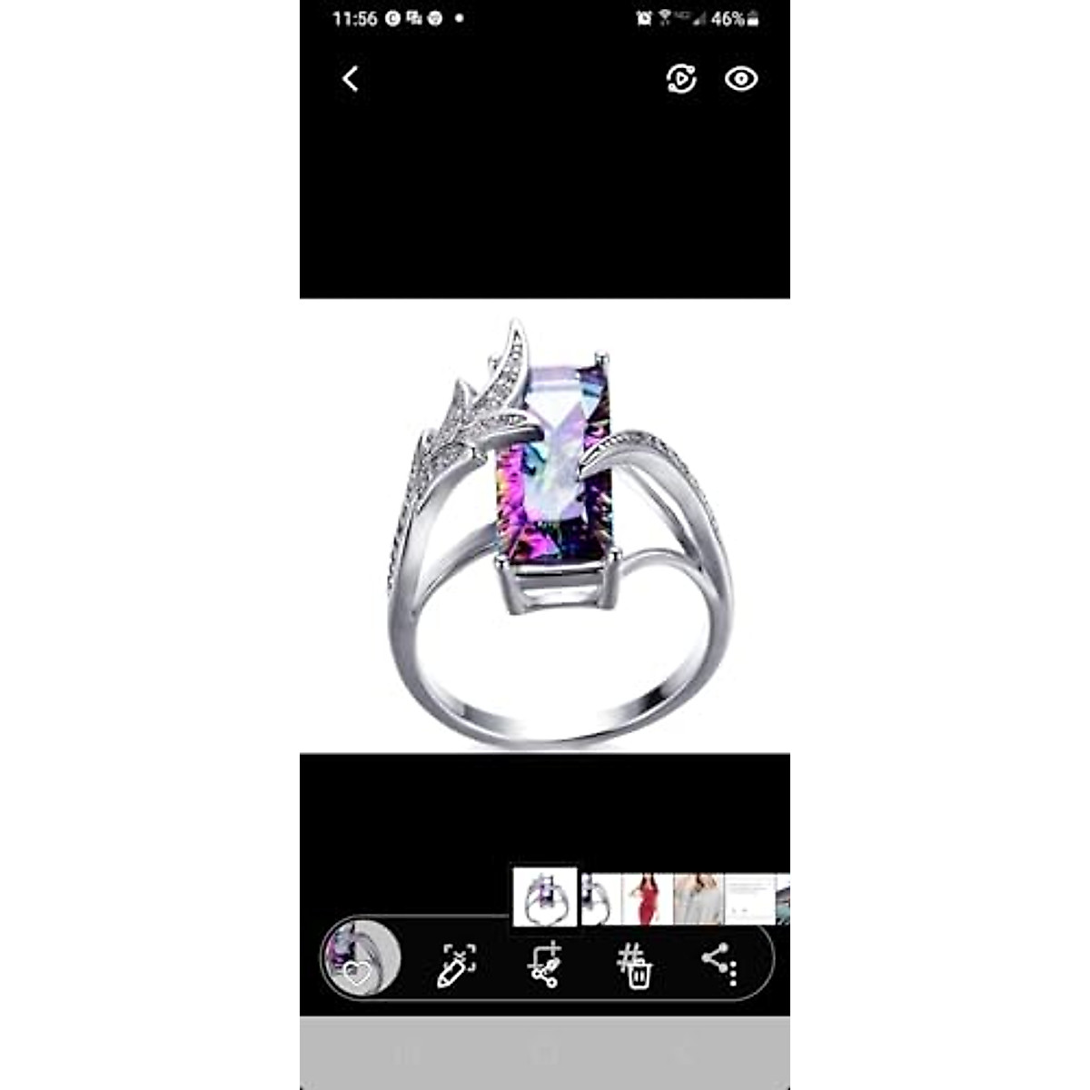 The Black Pearl, LLC Created Rectangular Rainbow Fire Mystic Topaz Ring with Silver Plated Band (8)