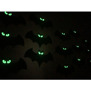 Tinbax Halloween Decorations - 15pcs Glow Eyes Bats Stickers for Halloween Bats Wall Decor