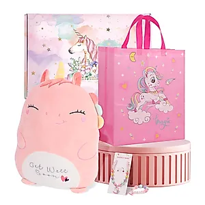 Get Well Soon Gift for Kids, Feel Better Gifts for Kids, Kids Get Well Baskets Care Package Box with Balloon, Necklace, Bracelet & Unicorn Plush Pillow, Get Well Gifts for Girls after Surgery