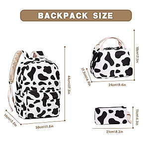 Cow Print School Backpack for Girls, Kids Teen School Bags Bookbags with Lunch Box and Pencil Case