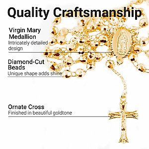 Rosary Necklace for Women - Lariat Cross Necklace in Goldtone - Fashion Rosary Bead Necklaces - 21" Chain Length Jewelry Catholic Faith Christian Religious Birthday Gifts for Women