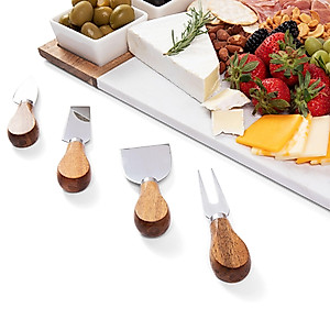 Acacia Wood and Marble Charcuterie Board Set - 11 Piece Cheese Board Serving Platter - Includes Knives, Bowls, Spoons - Gift Appetizer Board with Accessories - Housewarming and Holiday Unique Gift