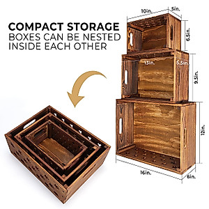 AONEHOME Set of 3 Decorative Nesting Wooden Crates with Handles, Wood Crates for Organizing Home and Kitchen, storage crates, Crates for Decoration, Wooden Crate (Rustic, Rustic Brown)