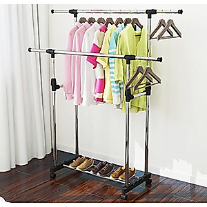 Panet Coat Rack Double Pole Coat Rack Indoor and Outdoor Clothes Rack Stainless Steel Drying Rack Free Standing Coat Rack (Color : A)