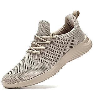 Men's Slip On Running Shoes Fashion Walking Sneakers Mesh Soft Sole Loafers Comfortable & Light-Weight Tennis Work Trainers Khaki