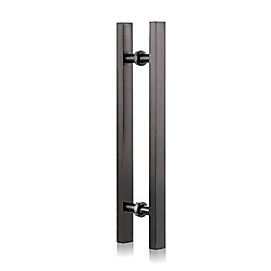 SUCHETA 50/60/80/100/120/150cm Modern Square Entry Door Handle,Modern Steel Push Pull Door Handle for Sliding Glass Shower/Barn Door/Interior Exterior Door,with Fittings (Color: Black Titanium,Size