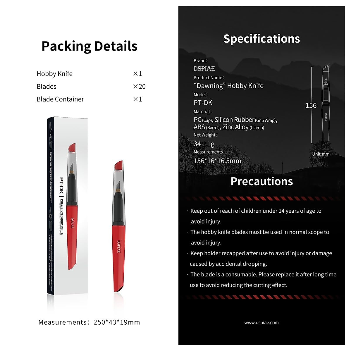 DSPIAE Hobby Knife Set - WITH 20 BLADES - Precision Hobby Knife 6.14 inch
