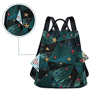 Backpack Purse for Women Fashion Colorful Stars on Geometric Travel Anti-theft School Daypack College Casual Shoulder Bag Medium Size