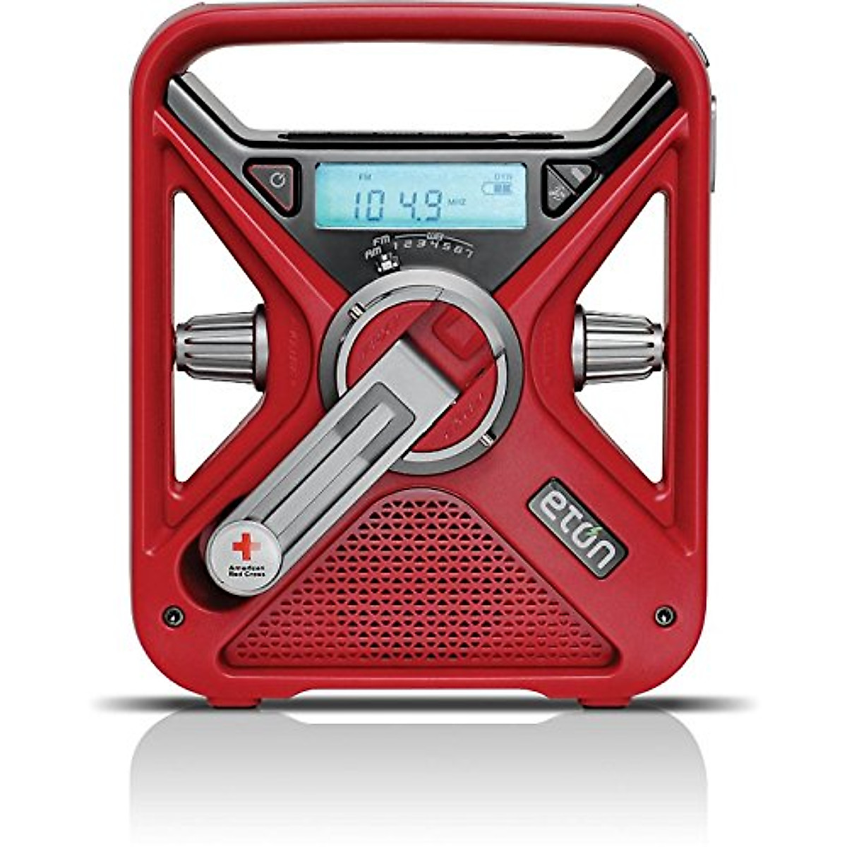 Eton - American Red Cross FRX3+ Emergency NOAA Weather Radio, Red, Digital Display, Hand Turbine, Solar Power, Red LED Flashing Beacon, 7 NOAA/Environment Canada Weather Bands, Phone Charger