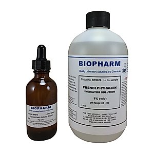 Phenolphthalein pH Indicator 1% Solution — One 500 mL (1.06 Pint) Bottle Plus 1 Dropper Bottle containing 50 ml of Solution