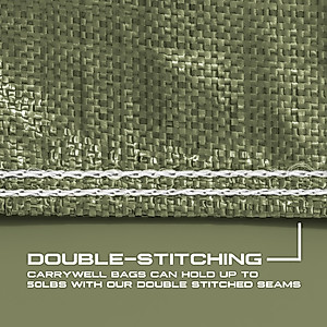 Carrywell (Not Made in China) Heavy Duty Sand Bags for Flooding, 14in x 26in with Tie Strings, Flood Water Barrier, UV Protection Sandbags for 1600 Hours (10 Bags, Green)