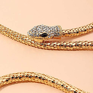 Snake Choker Necklace Bracelet Retro Adjustable Snake Shape Collar Necklace Curved Bar Design Full Rhinestone Accessories Halloween Statement Fashion Jewelry for Women-A necklace